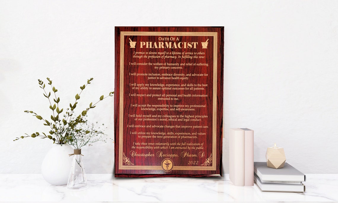 Oath of A Pharmacist Personalized Custom Name Engraved Wooden - Etsy