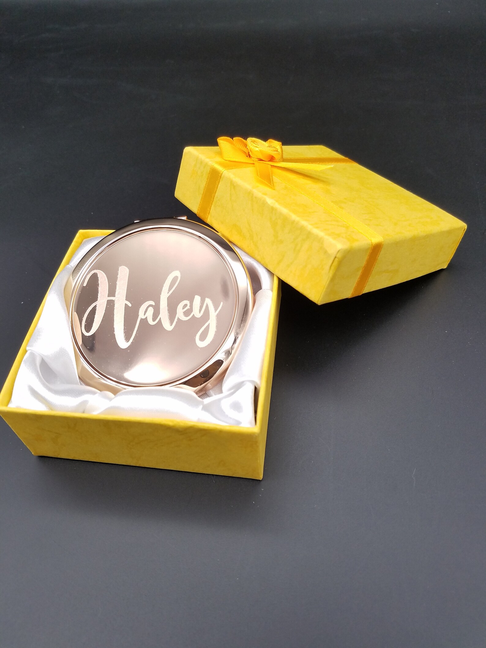 Compact Mirror Custom Engraved With Gift Box Rose Gold Hand - Etsy