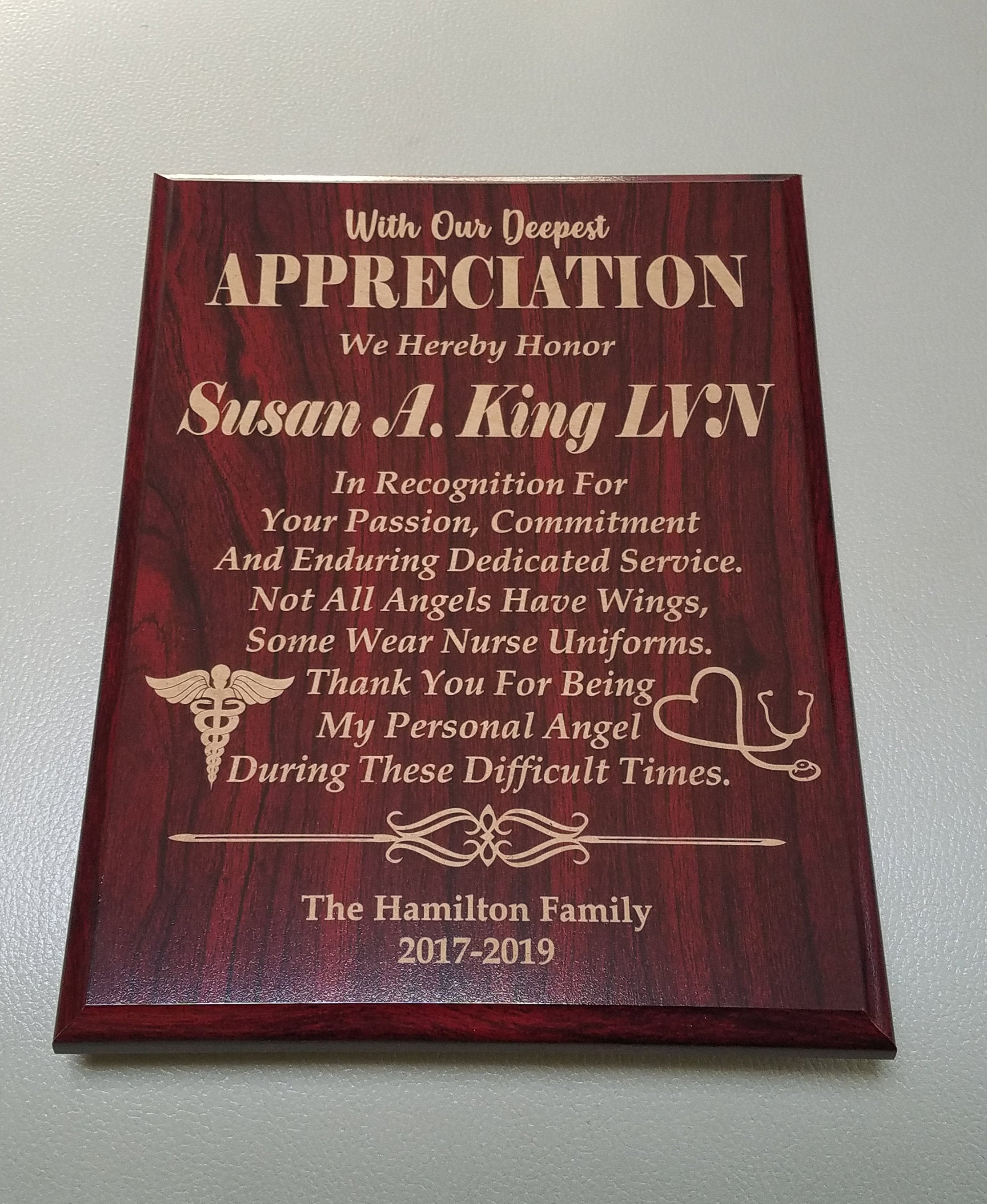 Nurse Appreciation Gift Personalized Wood Plaque Custom Poem Name RN ...