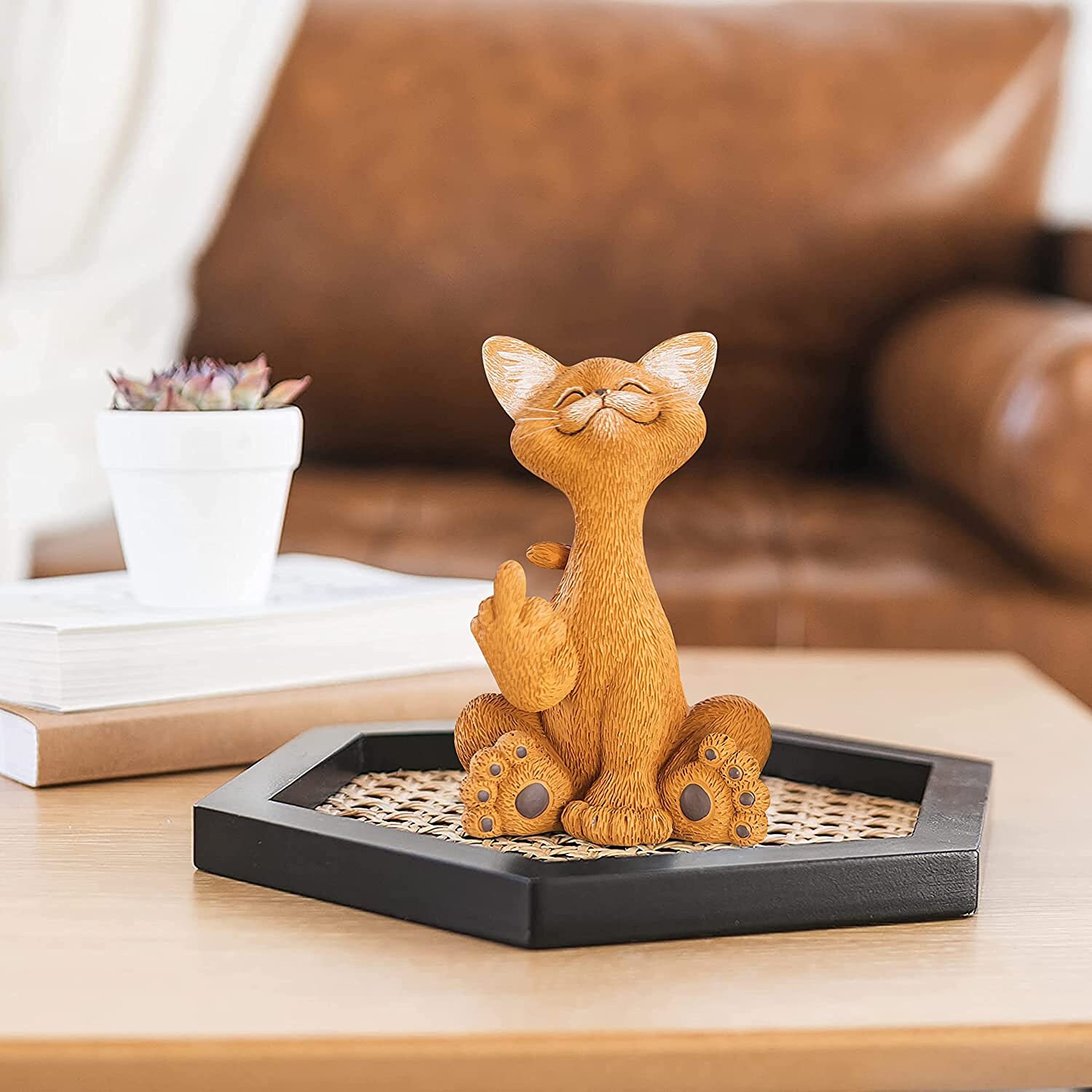 Catitude Statue Cat Sculpture Middle Finger With Personalized Keyring ...