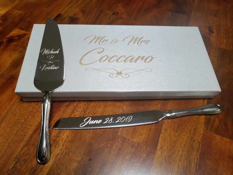 Silver Wedding Cake Cutter Set Personalized Engraved Custom Server ...