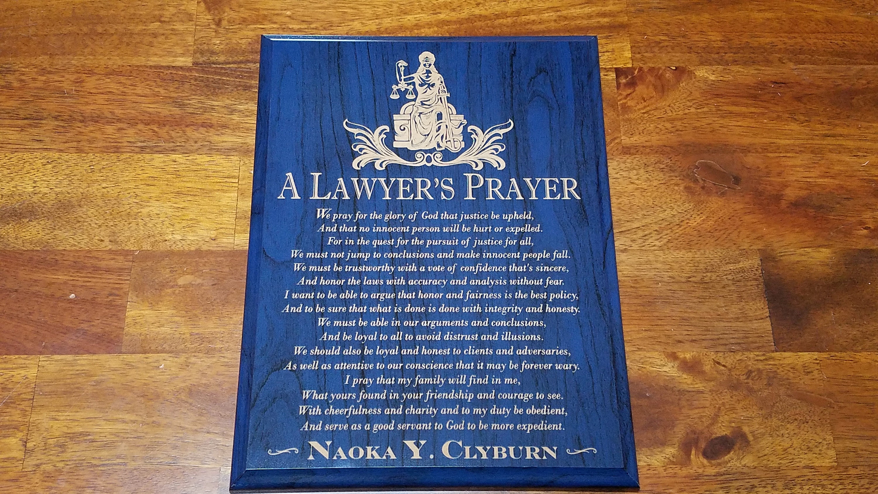 Lawyer Prayer Plaque Personalized Poem Engraved Attorney Gift | Etsy
