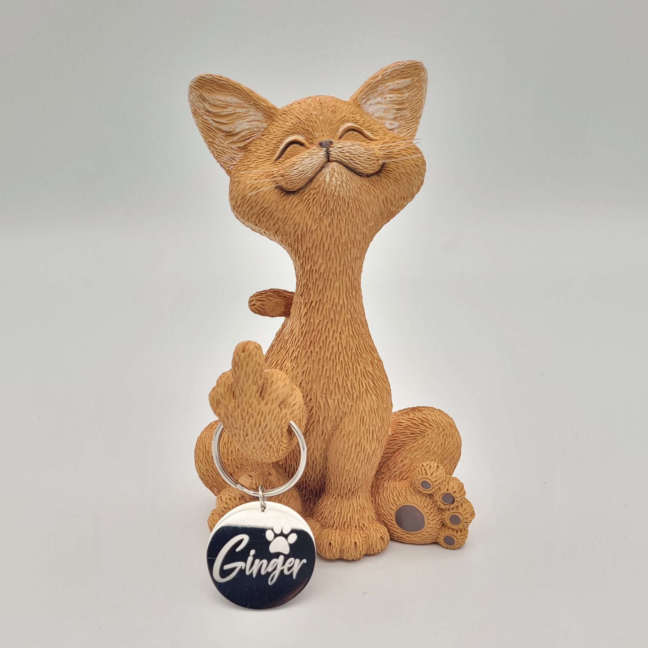 Catitude Statue Cat Sculpture Middle Finger With Personalized Keyring ...