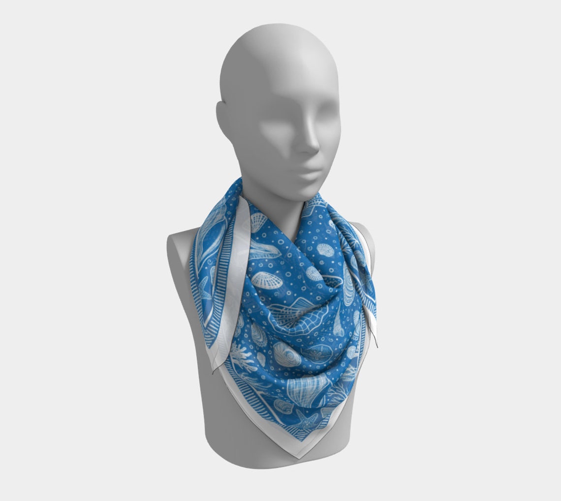 Pretty Blue Seashells Silk Scarf - Etsy