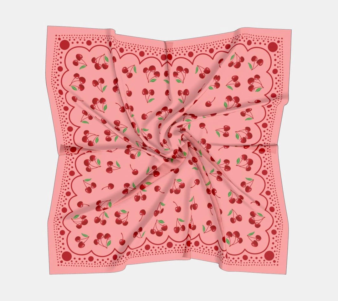 Silk Scarf - Classic Cherries - Light Red - Etsy