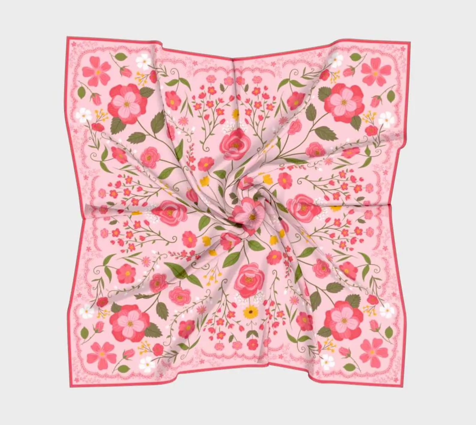 Silk Scarf - Pink Flower Garden - Etsy