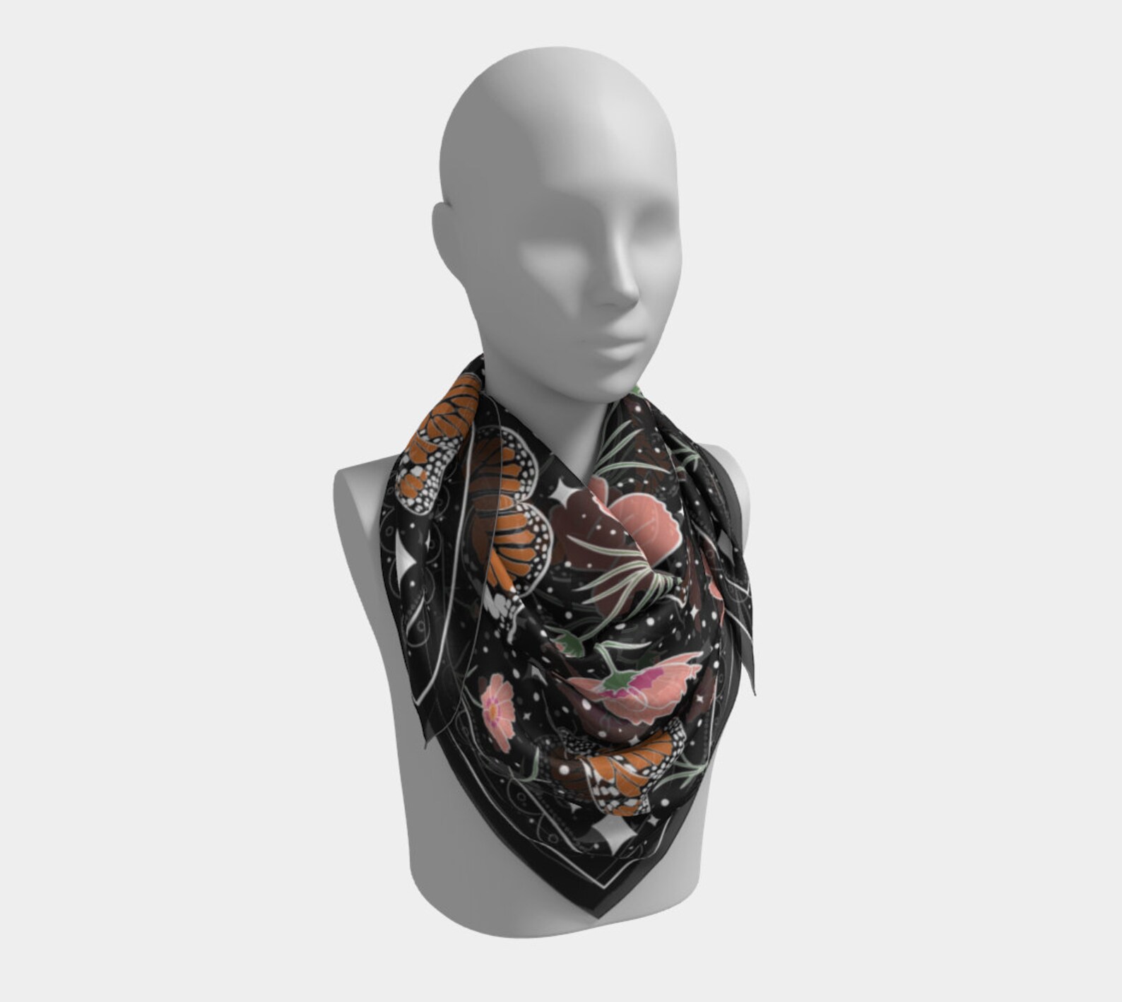 Silk Scarf - Monarch Butterflies & Cosmos Flowers in Black - Etsy