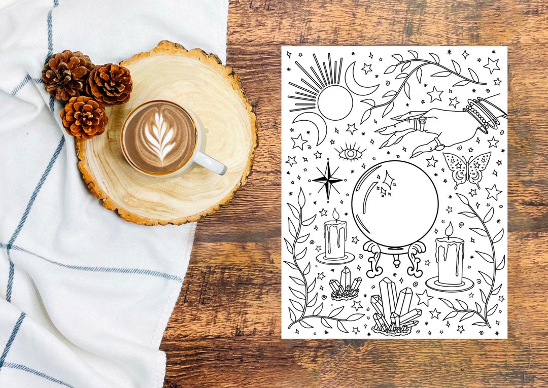 Coloring Page Mystic Fortune Teller, Magical Fall Coloring Page - Etsy