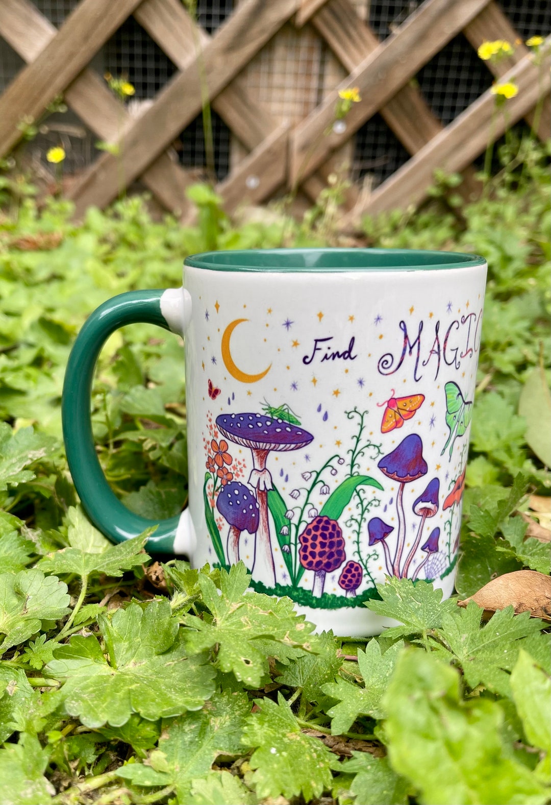 Mushroom Forest Coffee Mug: Whimsical Insect Design, 11oz - Etsy