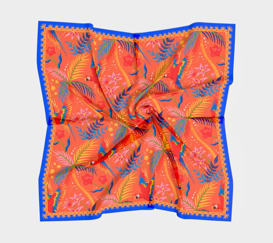 Silk Scarf - Tropical Macaws on Orange Background - Etsy