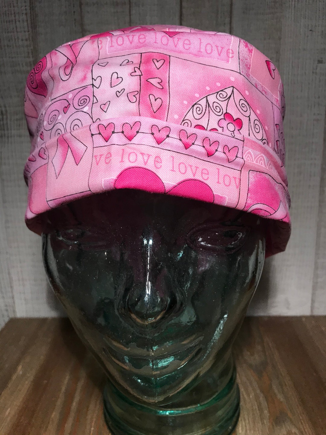 NEW Scrub Cap for Women in Pink Ribbon Fabric Pattern for Breast Cancer ...