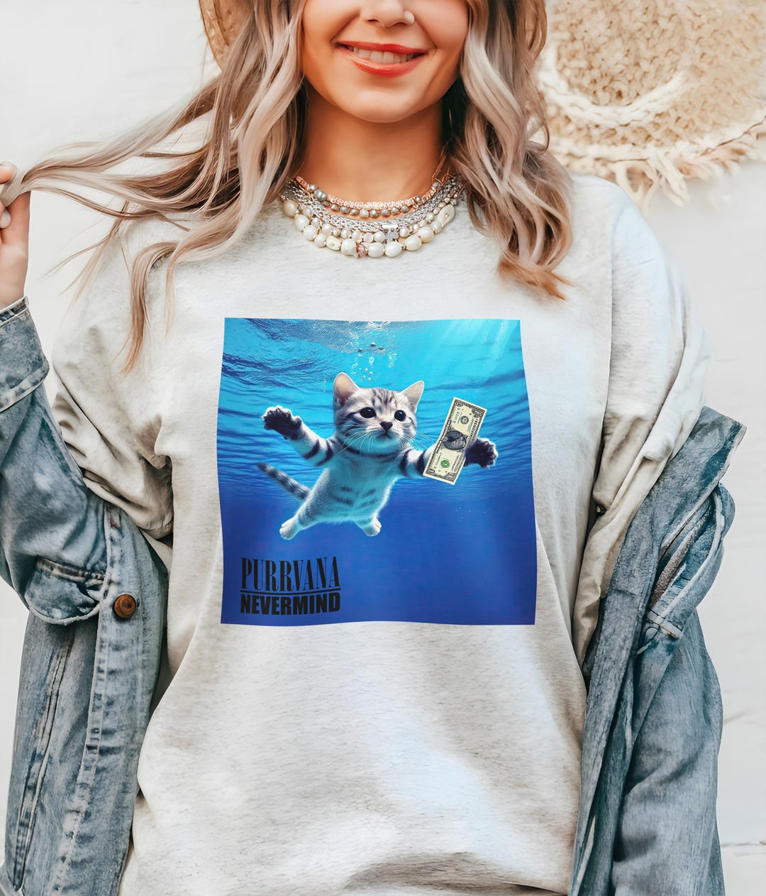 Purrvana Nevermind T-shirt: Funny Kitten in Water, Music Lover Gift - Etsy