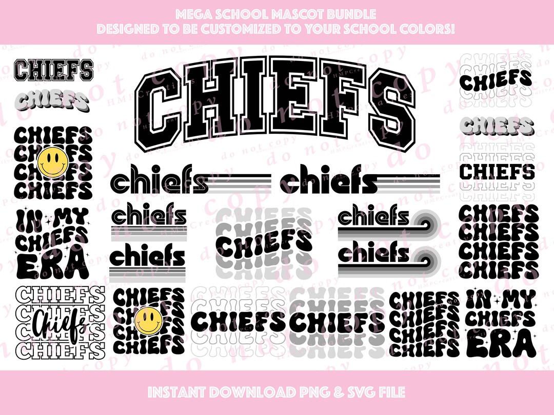 Chiefs School Mascot Customizable Logo Bundle Varsity Retro Groovy ...
