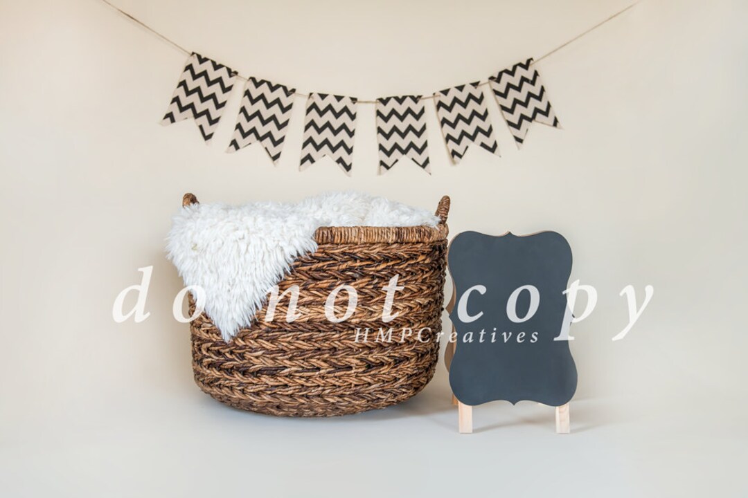 Neutral Basket With Chalkboard Newborn Digital Backdrop - Etsy