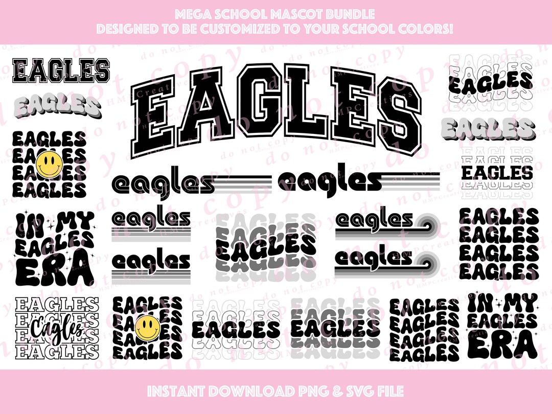 Eagles School Mascot Customizable Logo Bundle Varsity Retro Groovy ...