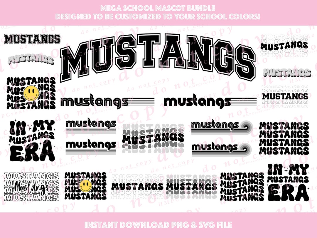 Mustangs School Mascot Customizable Logo Bundle Varsity Retro Groovy ...