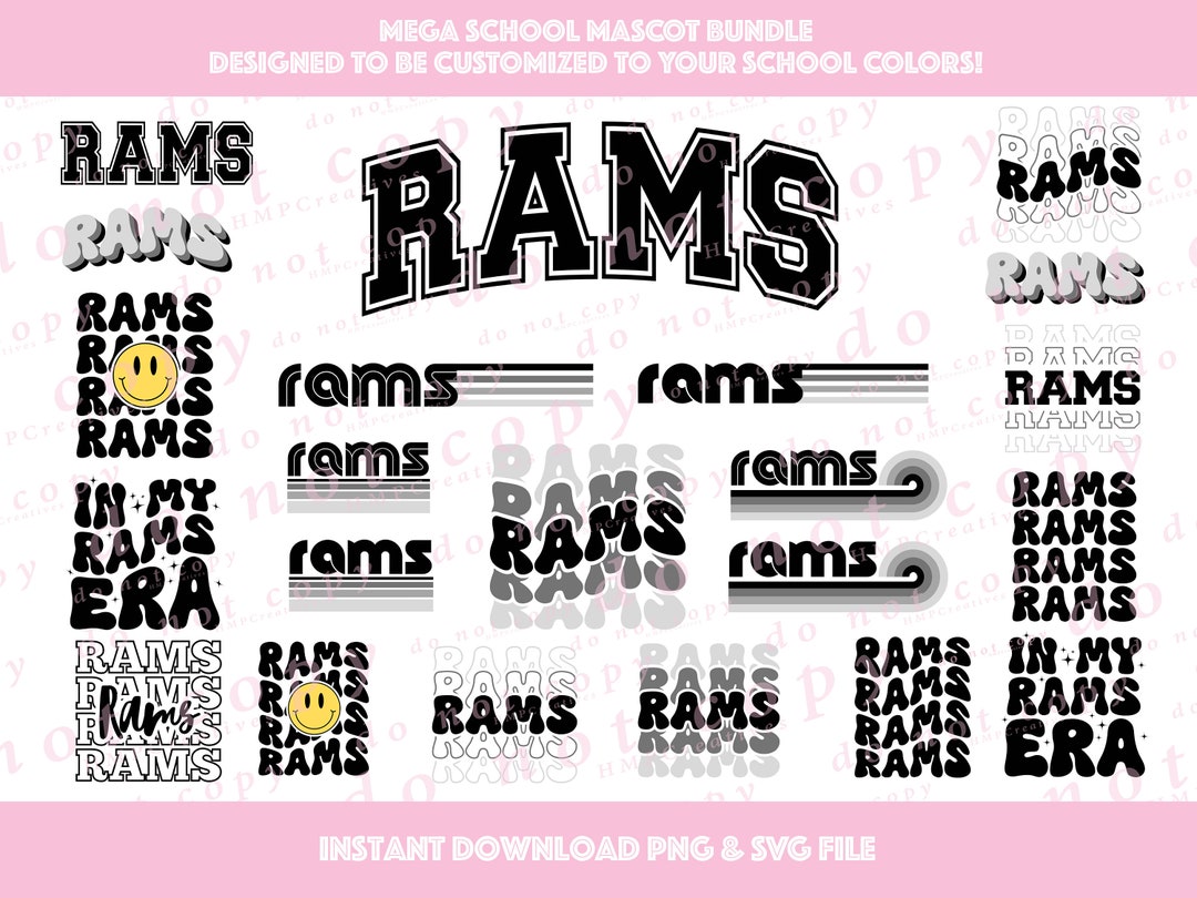 Rams School Mascot Customizable Logo Bundle Varsity Retro Groovy ...