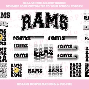 Rams School Mascot Customizable Logo Bundle Varsity Retro Groovy ...