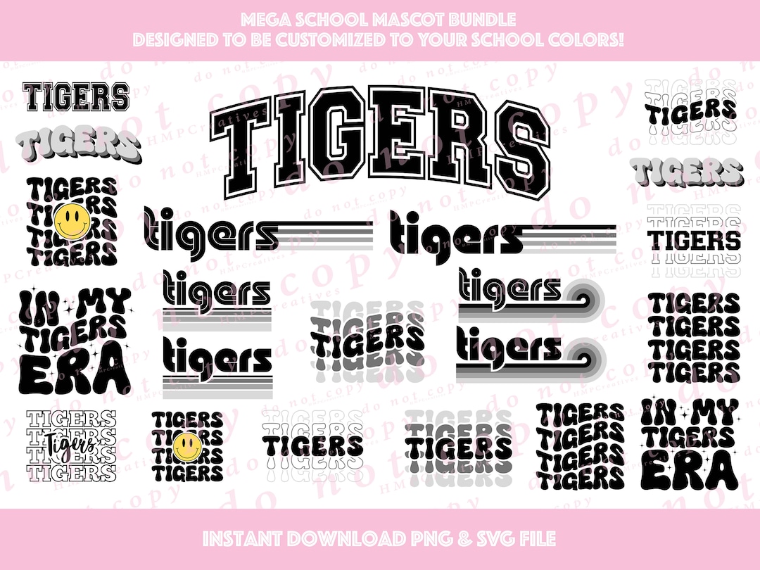Tigers School Mascot Customizable Logo Bundle Varsity Retro Groovy ...
