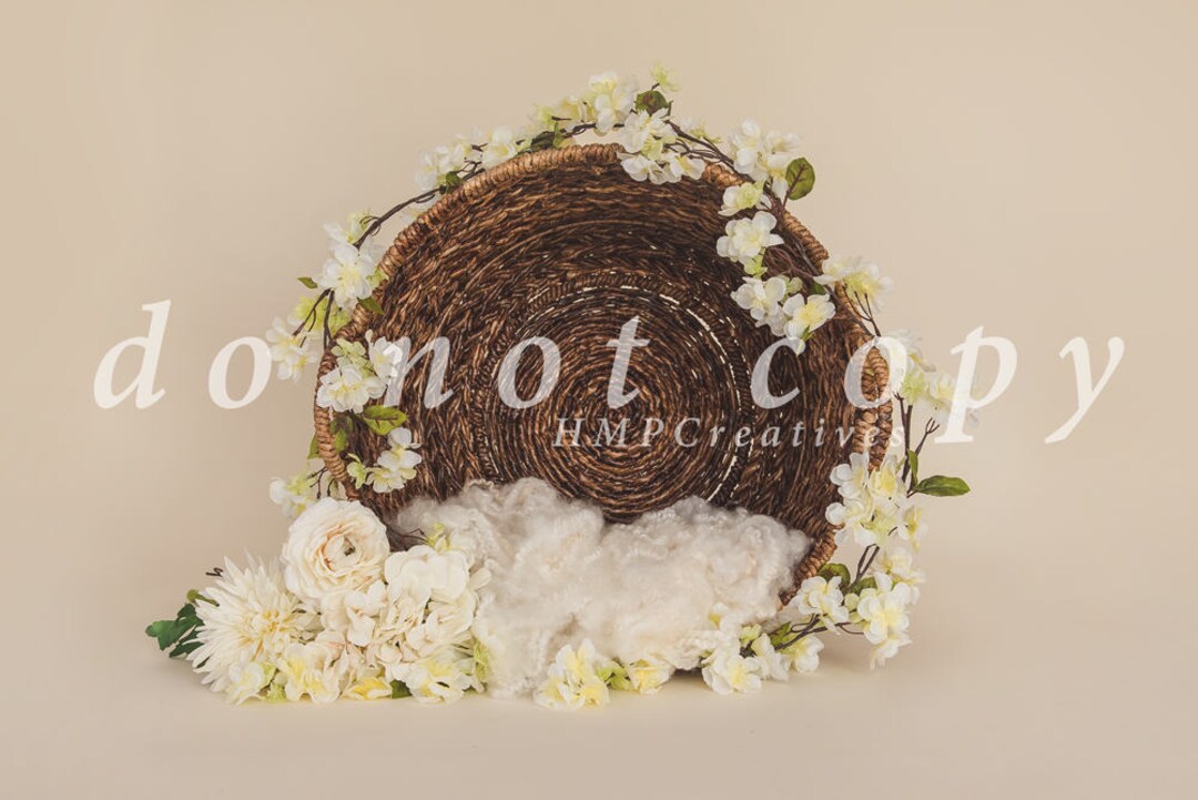 Neutral Basket With White Flowers Newborn Digital Backdrop - Etsy