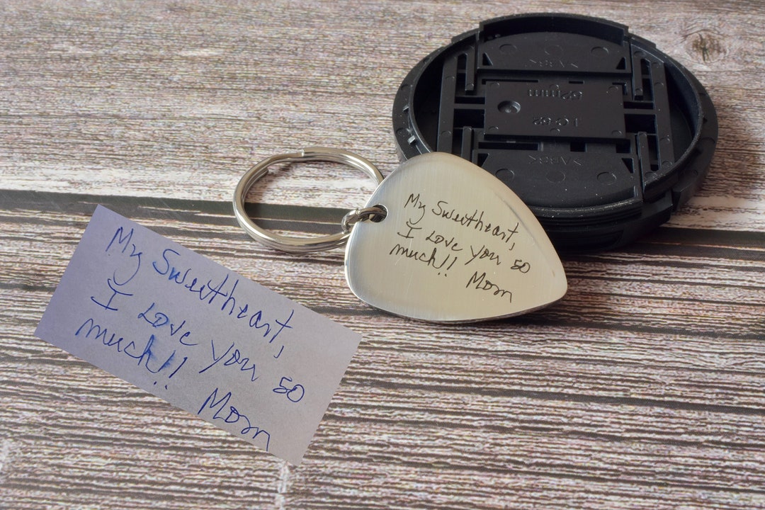 Guitar Pick Handwriting Keychain, Actual Handwritten Signature Key Ring ...