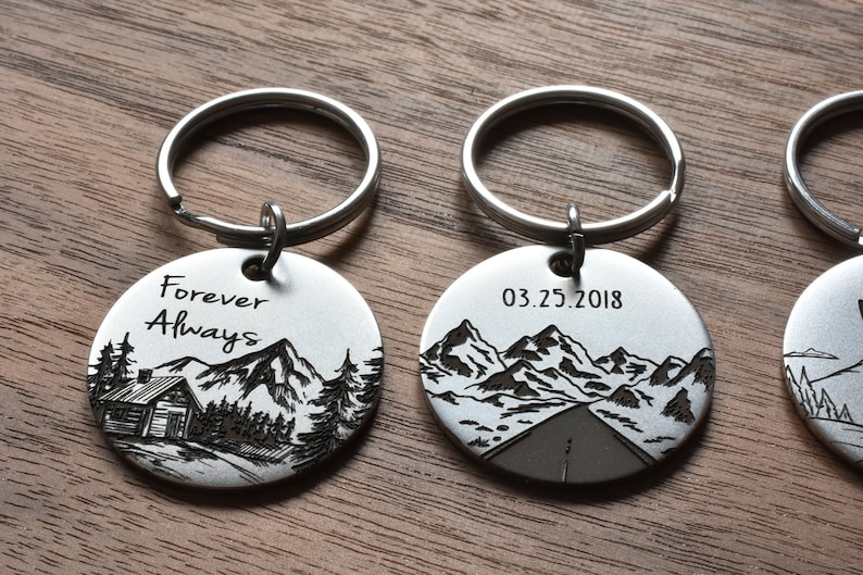 Personalized Keychains Mountain Keychain Anniversary Gift | Etsy