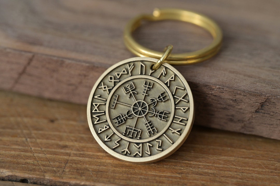 Personalized Brass Viking Compass Keychain, Nordic Compass Keychain ...