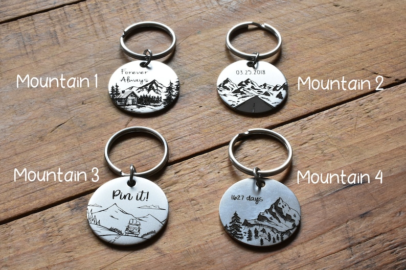 Personalized Keychains Mountain Keychain Anniversary Gift | Etsy