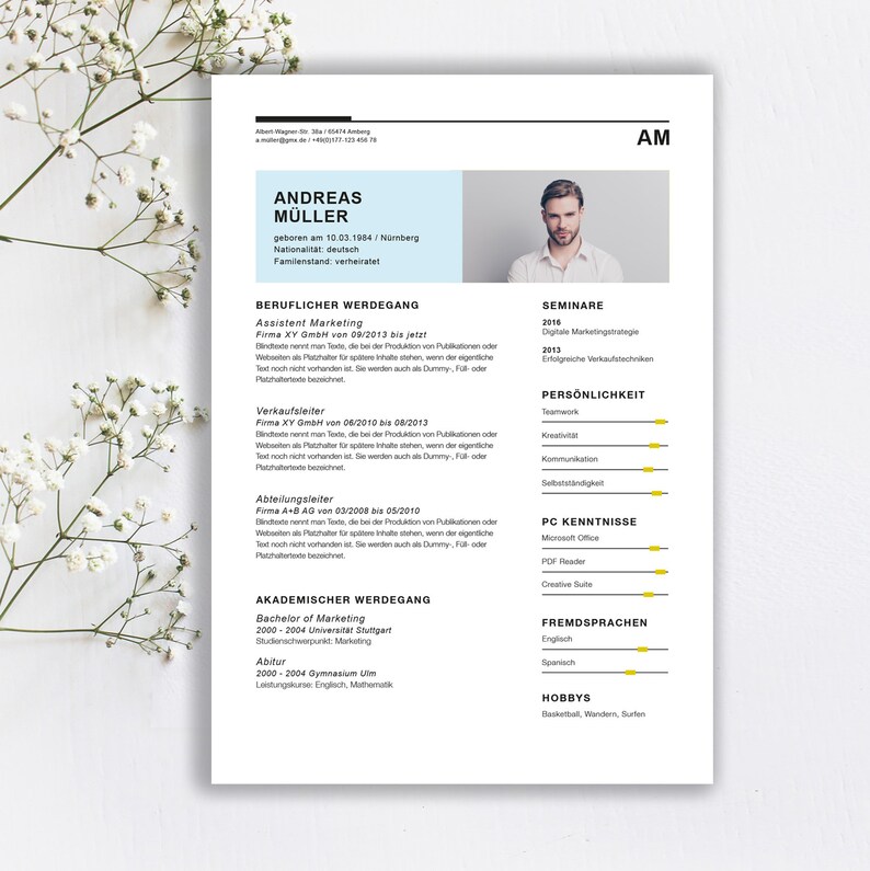 Application Template Identity Mag in the Color Sky Blue / German CV ...