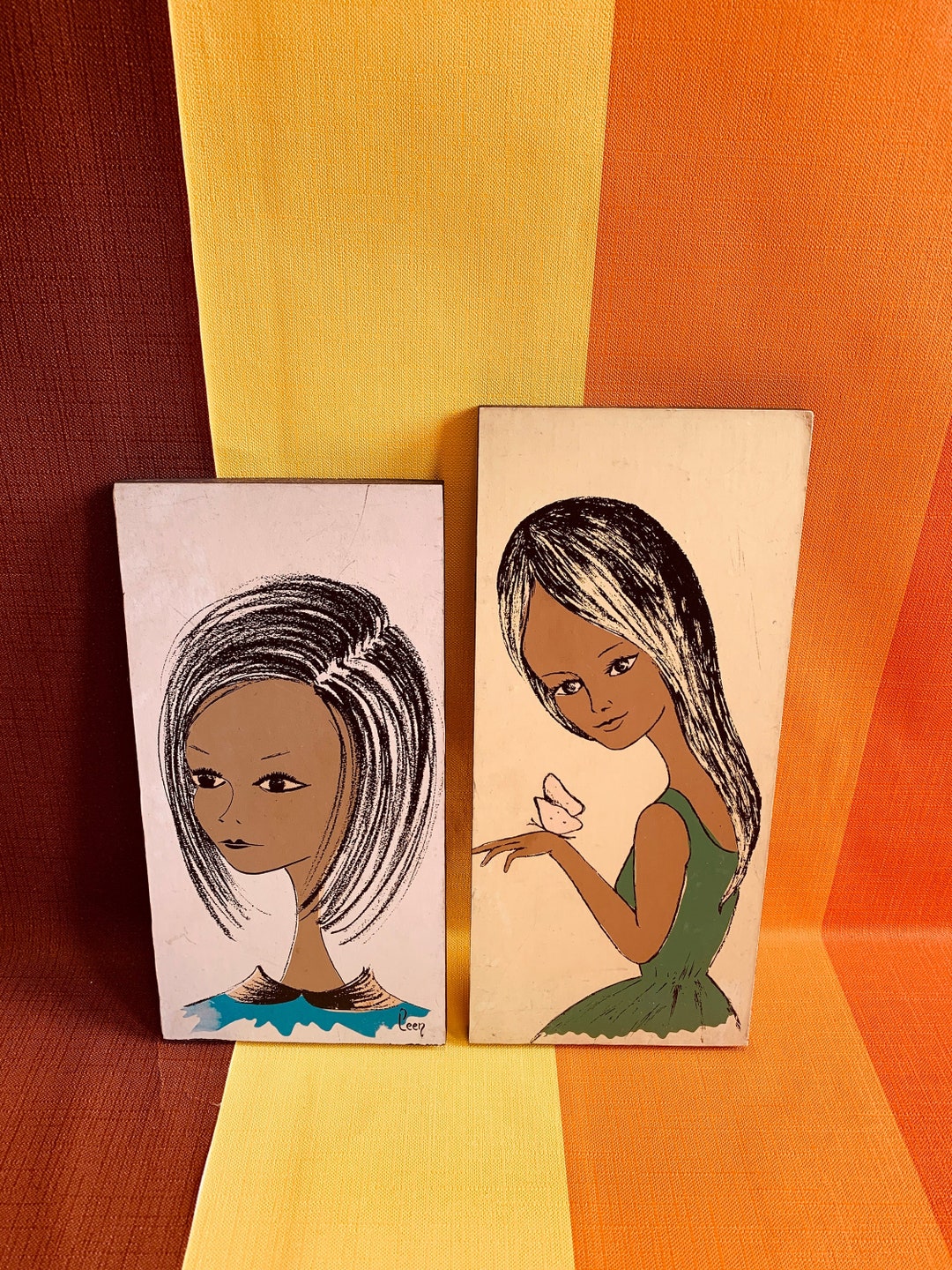 Vintage Picture Wall Hanger Leen 60s Girls - Etsy