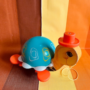 Vintage 1962 Fisher Price Tip Toe Turtle Wooden Pull Toy 773 - Etsy