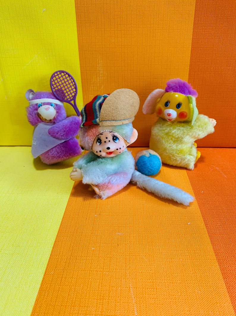 Three Vintage Mini Gripper Hugger Figures Monchhichi Popple Care Bear ...
