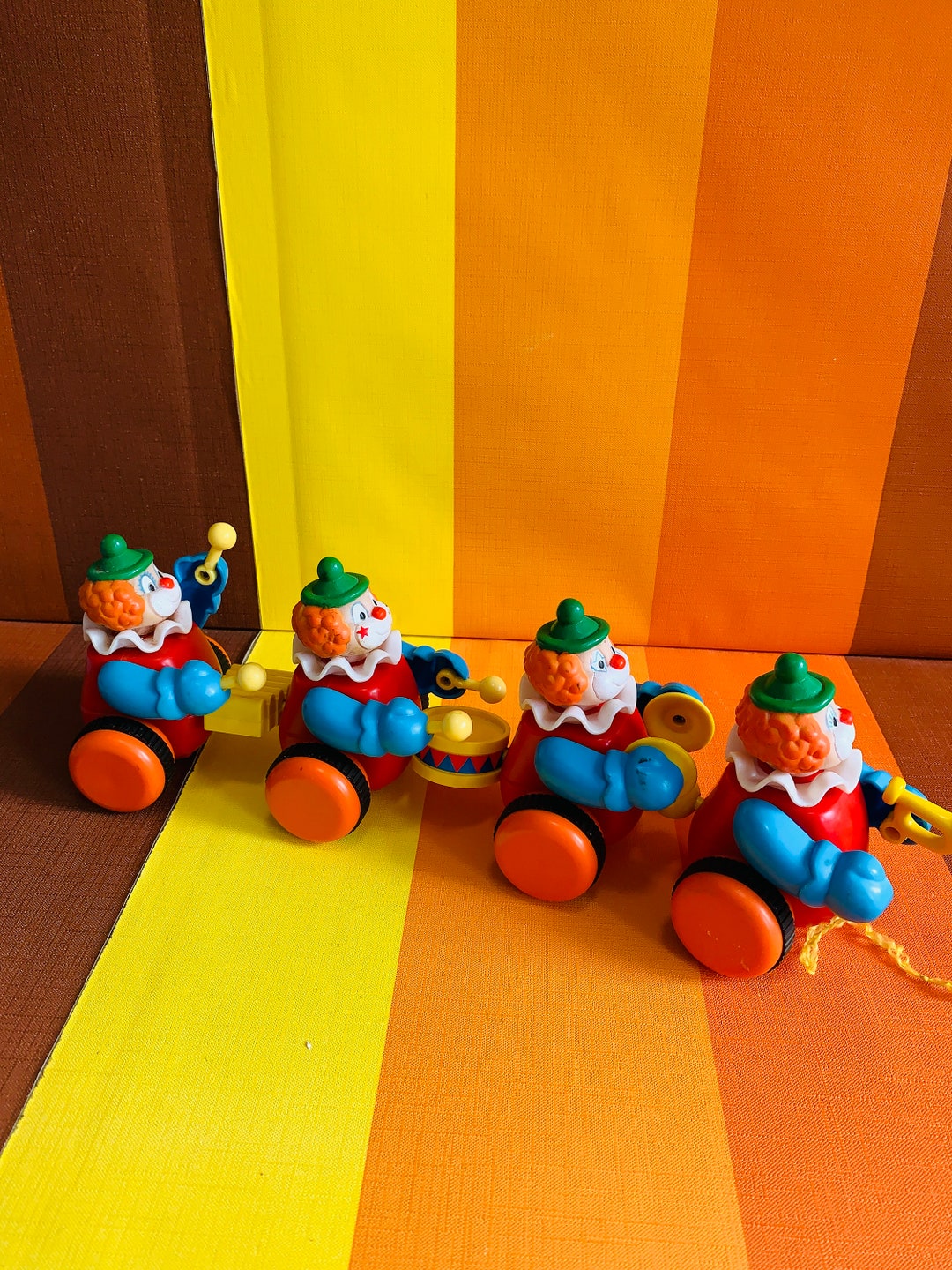 Vintage Pull Along Rolling Clown Band 70s Bluebox Toddler Toys - Etsy