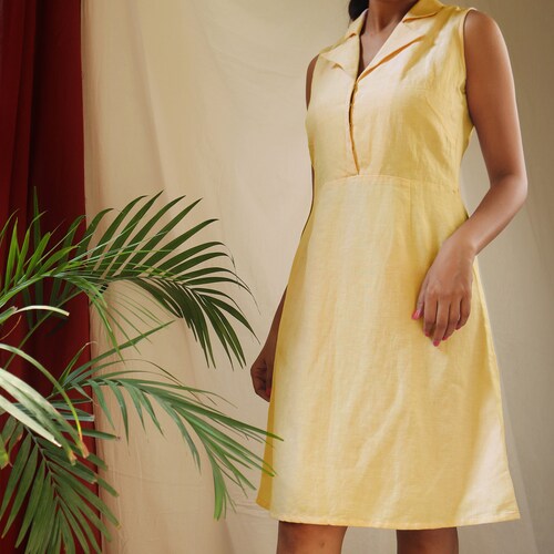 Yellow Linen Tunic Shift Dress Plus Size Custom Made Made - Etsy