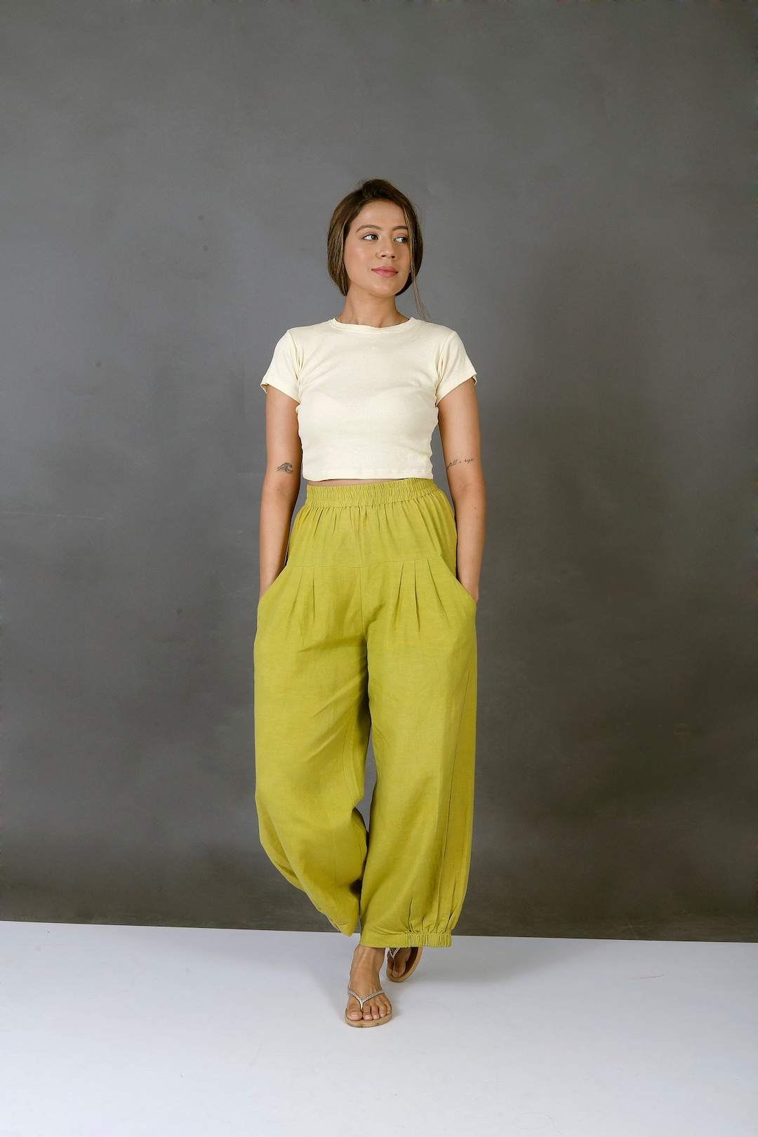 Unisex Apple Green Pants for Women, Custom Made Baggy Pant, Bohemian ...