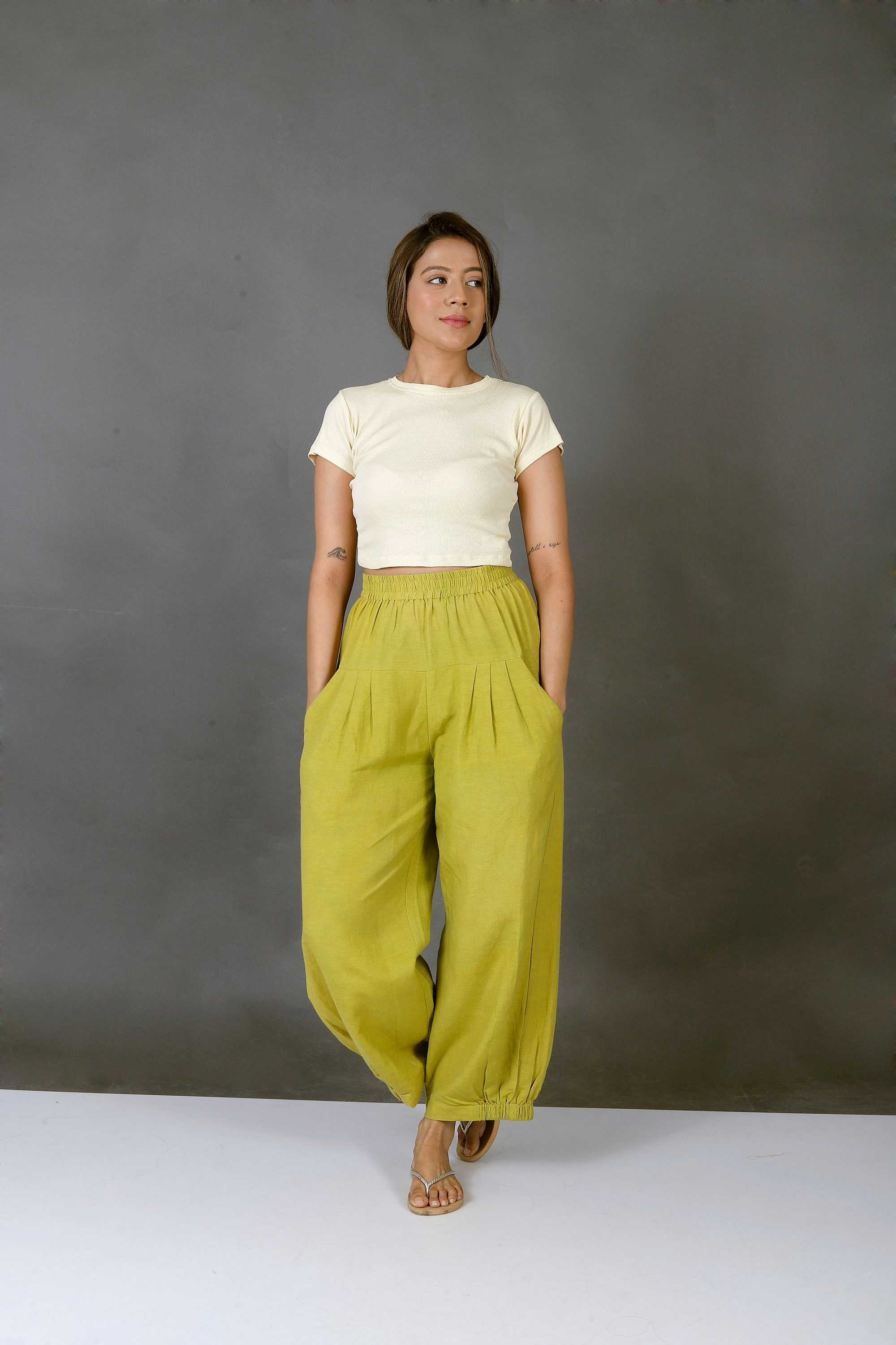 Unisex Apple Green Pants for Women, Custom Made Baggy Pant, Bohemian ...