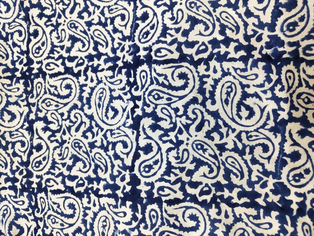 Blue Paisley Print Cotton Fabric Block Print Yardage by Hastha Katha - Etsy