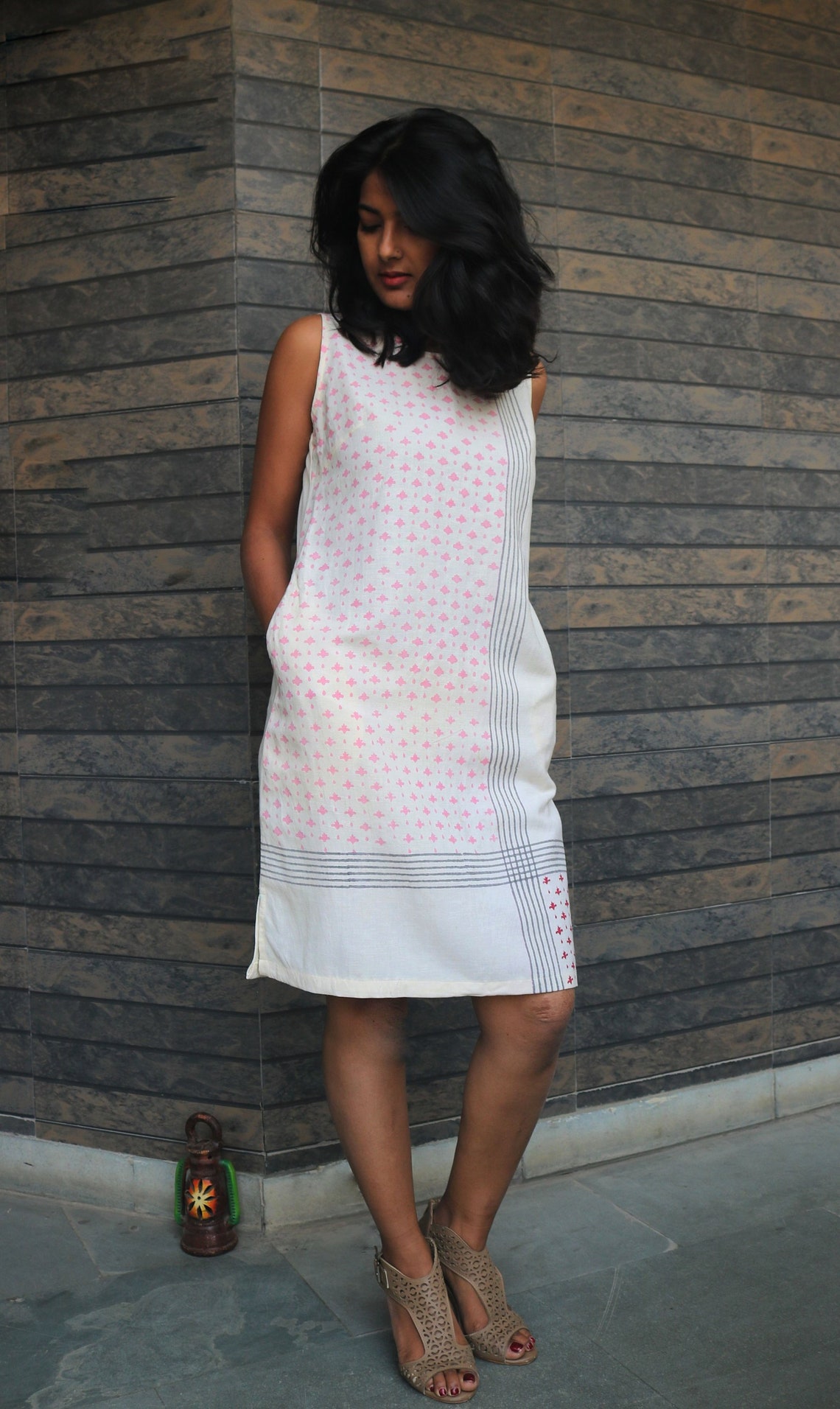 Off-white Tunic Dress for Women Linen Shift Dress Hand Block | Etsy
