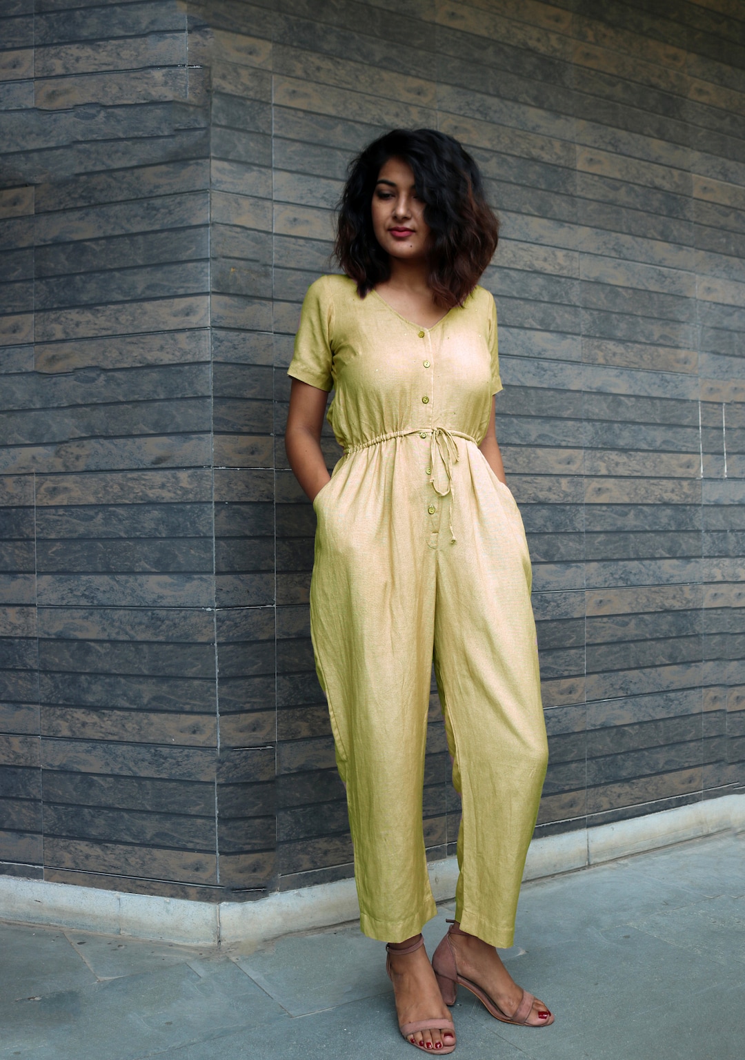 Olive Baggy Jumpsuit for Women, Linen Jumpsuit Made to Order, Custom ...