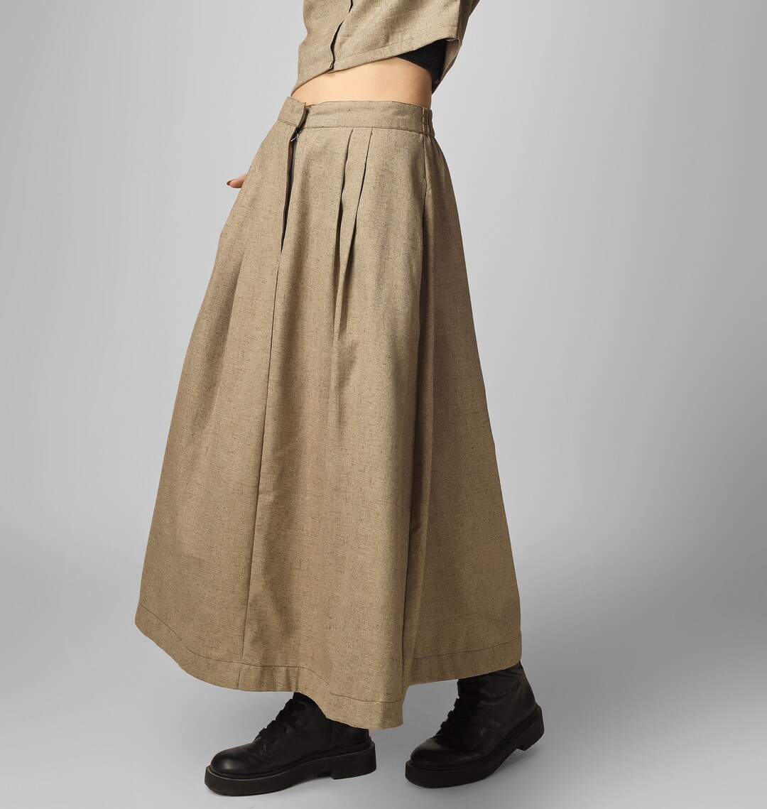 Winter Gunsmoke Gray Maxi Skirt for Women Warm Button-down Skirt, Long ...