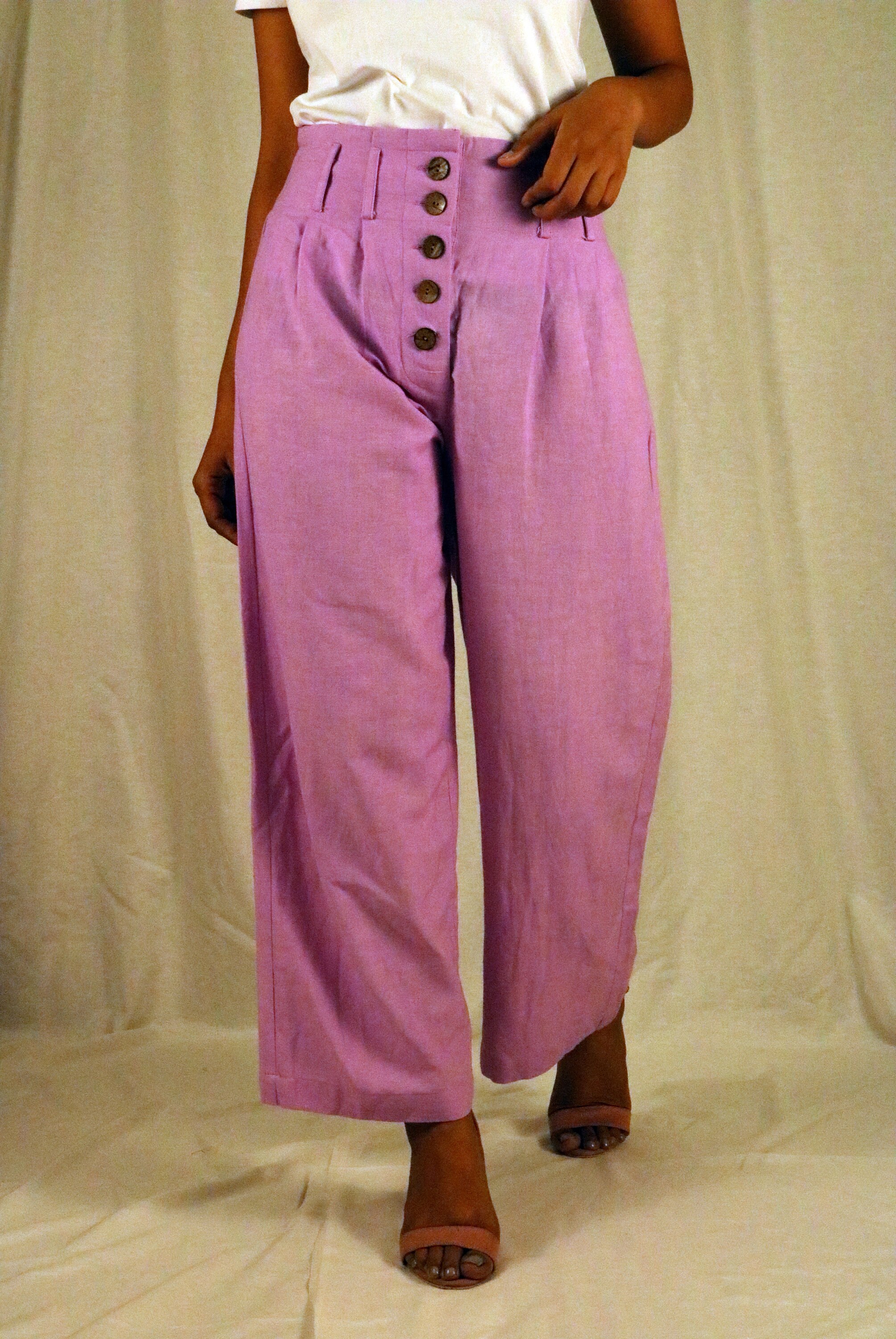 Button-down Lilac Pants Linen Pants for Women Elasticated | Etsy