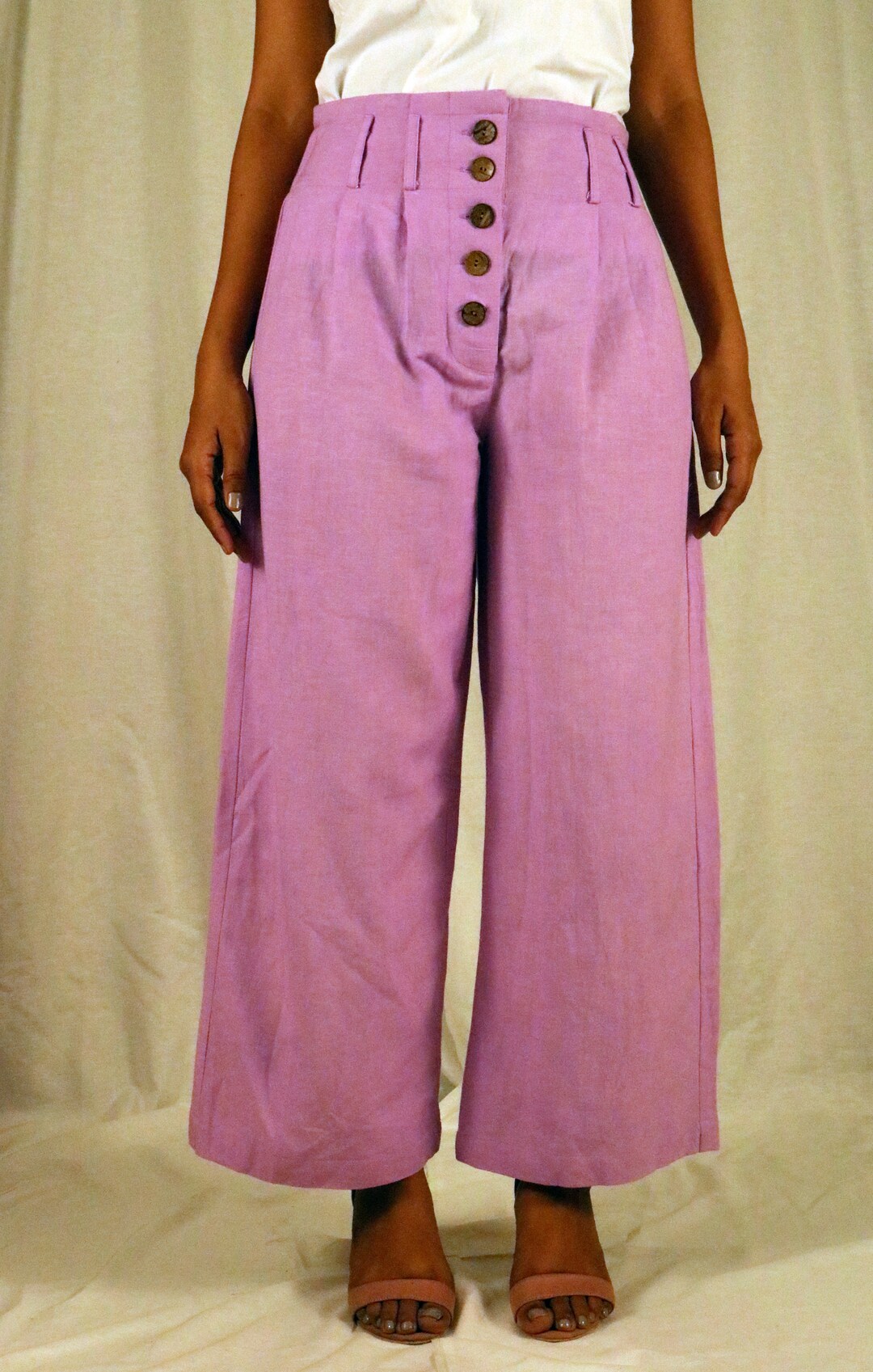 Button-down Lilac Pants, Linen Pants for Women, Elasticated Pants, Made ...
