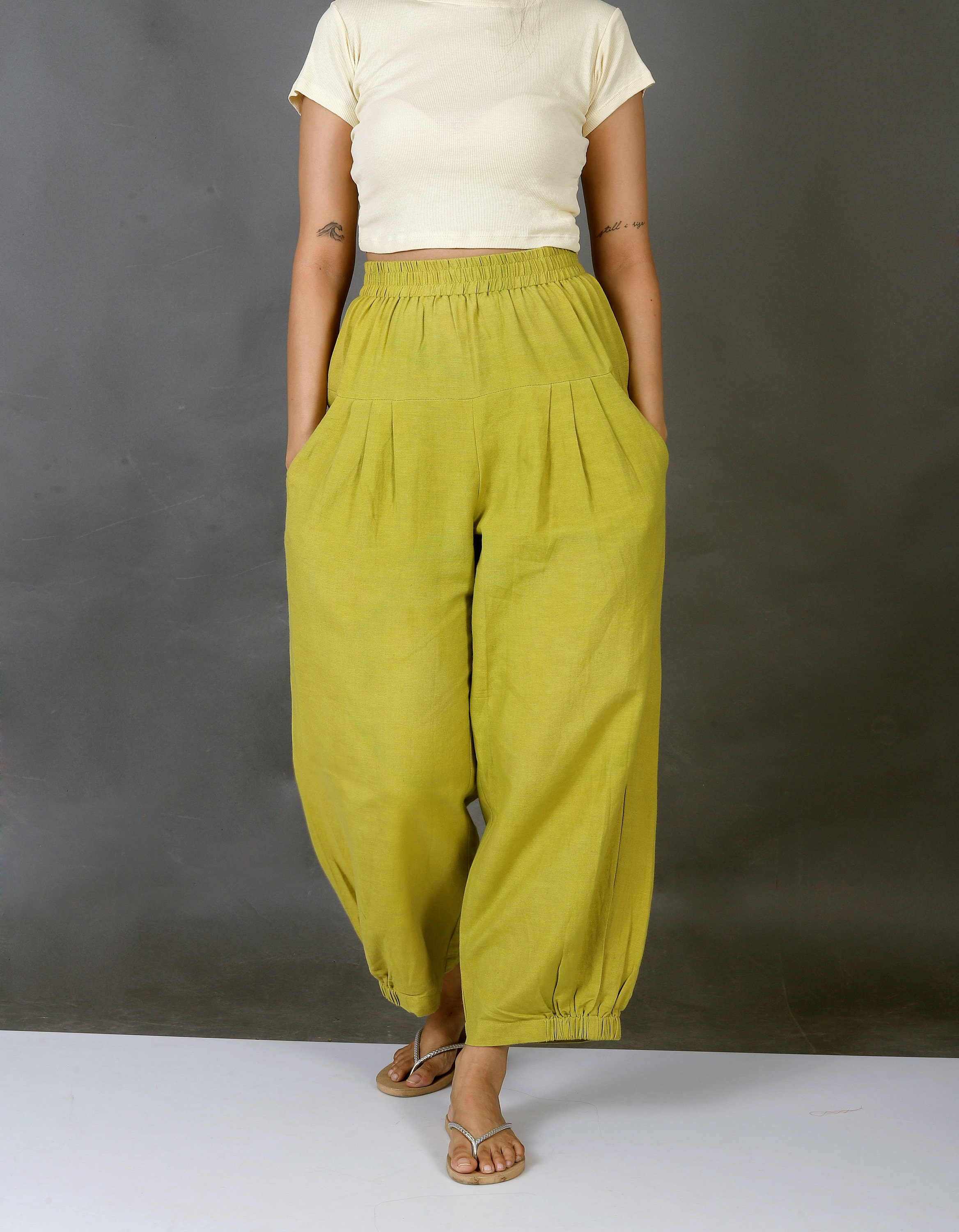 Unisex Apple Green Pants for Women, Custom Made Baggy Pant, Bohemian ...
