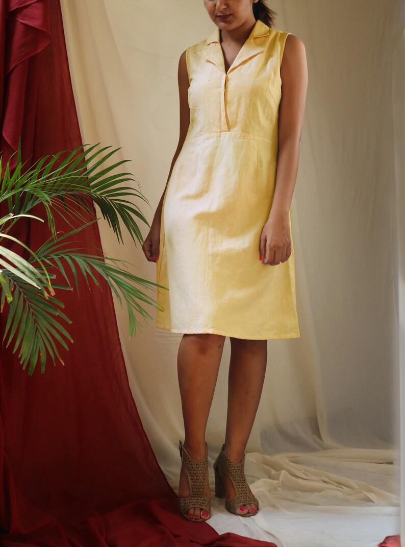 Yellow Linen Tunic Shift Dress Plus Size Custom Made Made | Etsy