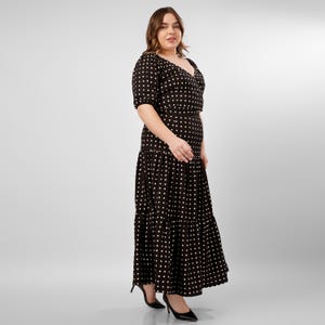 Black Polka-dot Cotton Maxi Skirt, Layered Maxi Skirt, Floral Linen Skirt, Plus Size, Custom ...