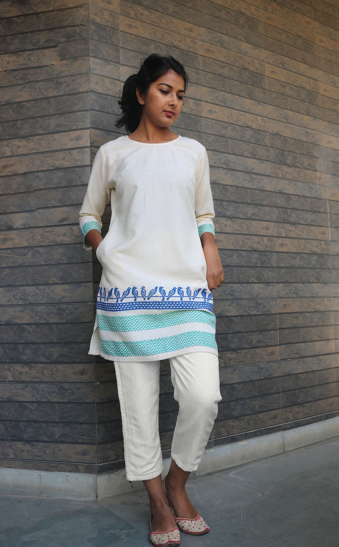 Off-white Tunic Dress for Women, Linen Shift Dress, Hand Block Print ...