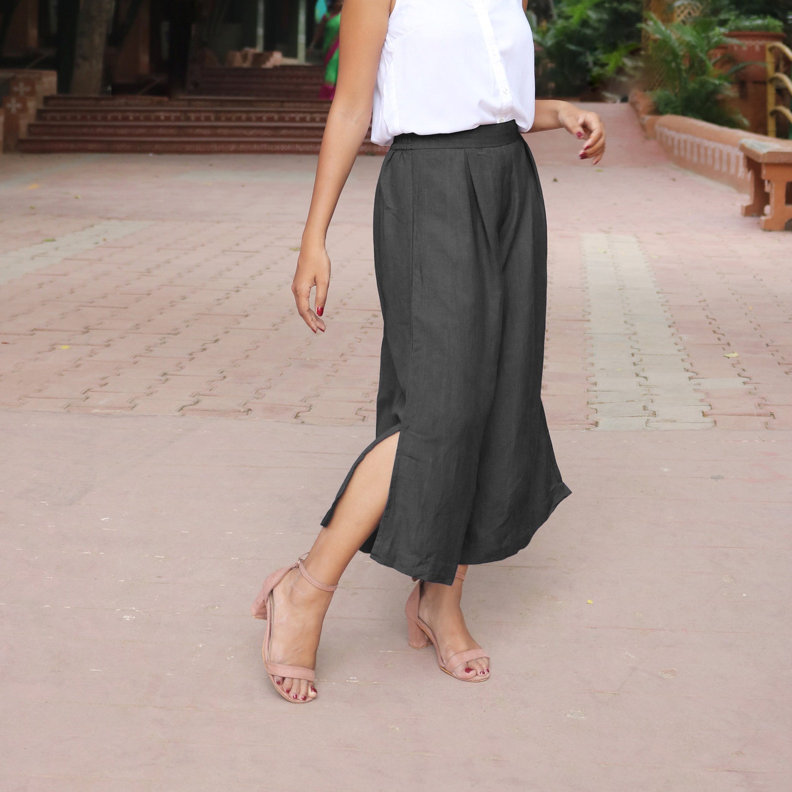 Black Pleated Linen Pant for Women Custom Made Made to - Etsy
