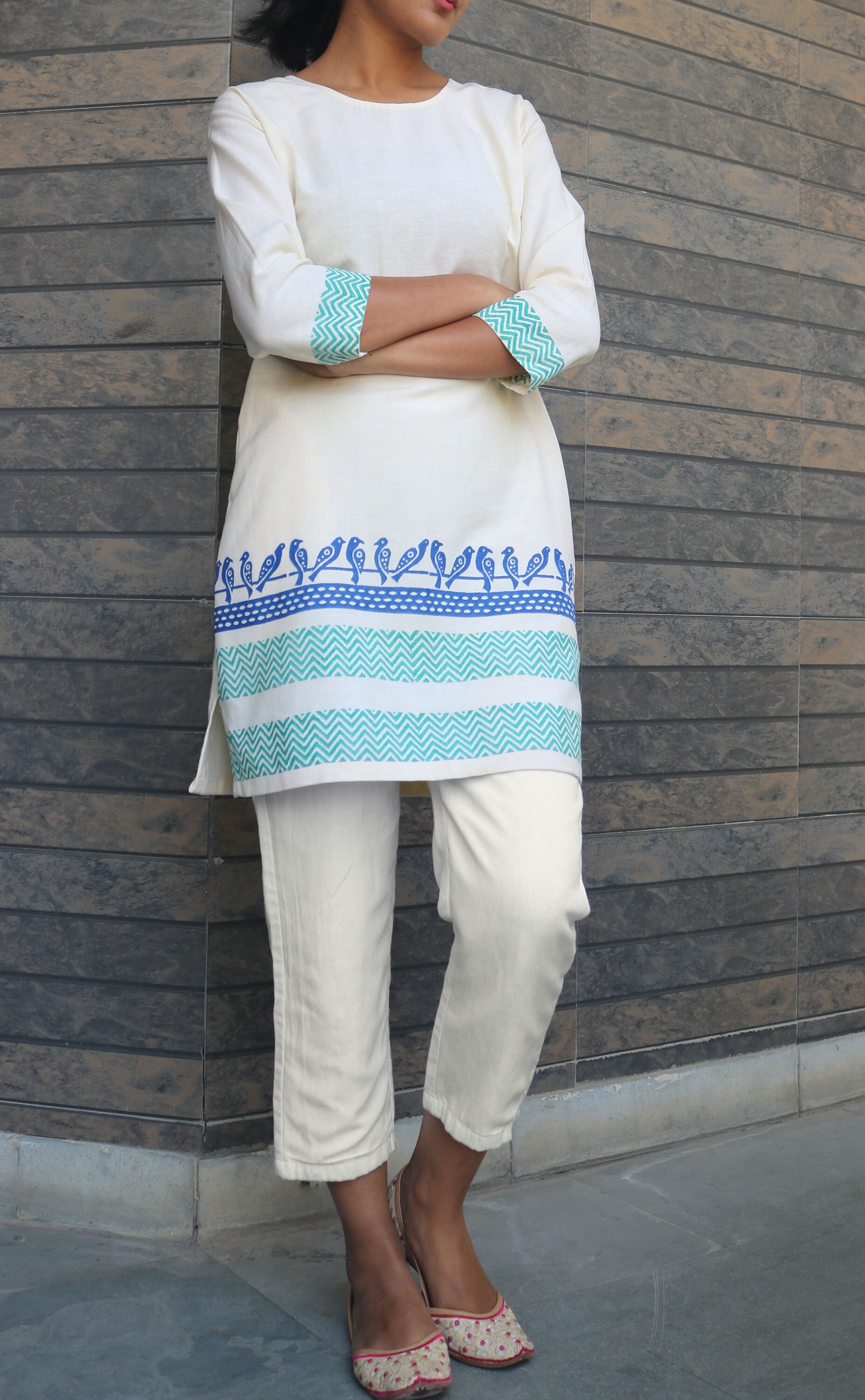 Off-white tunic dress for women Linen shift dress Hand block | Etsy