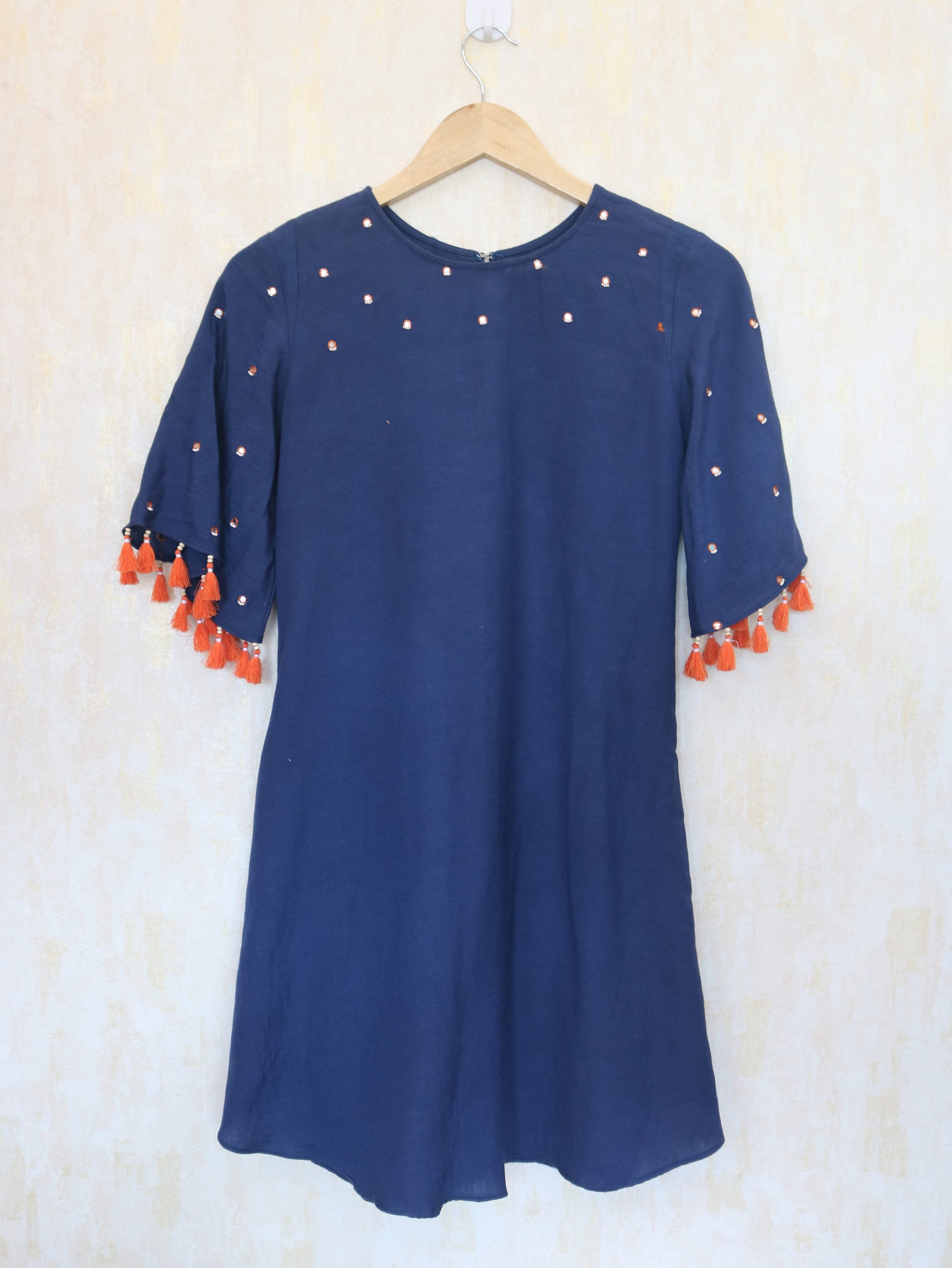 Shift dress for women Blue linen dress Tassel dress Made to | Etsy