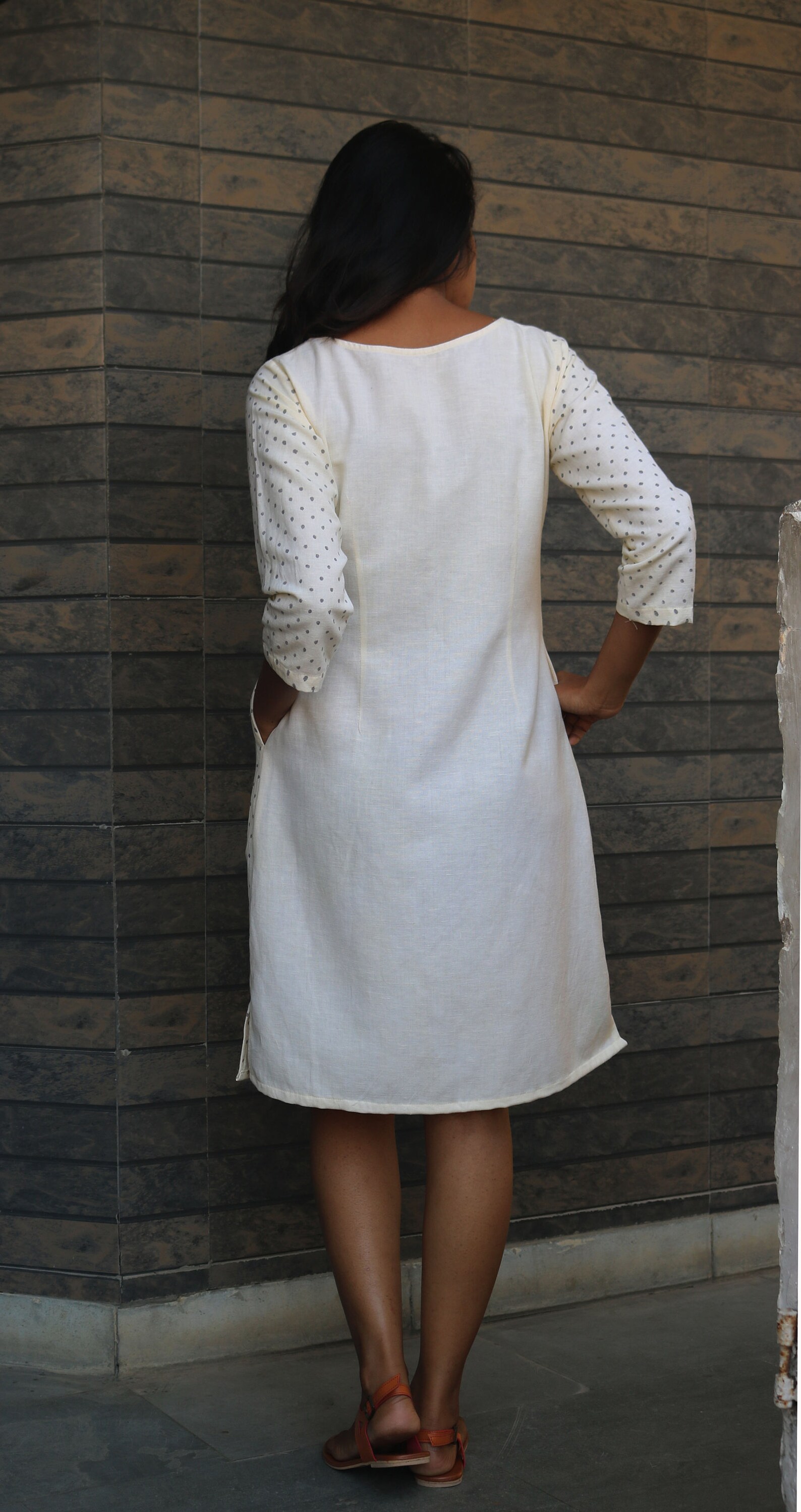 Buy Off-white Tunic Dress for Women, Linen Shift Dress, Hand Block ...